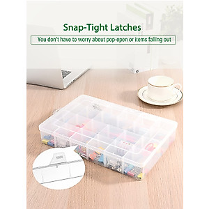 iBune 2 Pack 24 Grids Large Plastic Compartment Container for Washi Tape, Bead Storage Organizer Box Case with Removable Dividers for Craft Tackles Tools, Size 13.1 x 8.7 x 2.1 in, White