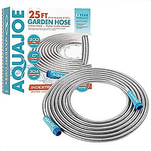 Aqua Joe AJSGH25 1/2-Inch Heavy-Duty, Puncture Proof Kink-Free, Spiral Constructed 304-Stainless Steel Metal, Garden Hose, 25-Foot
