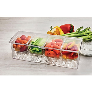 Estilo Condiment Server with Lid, Condiment Organizer on Ice, Clear Container with 4-Section Organizer, Condiment Server Caddy on Ice
