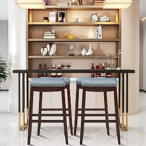 COSTWAY Bar Stools Set of 4, 29-Inch Height Backless Counter Stool with Footrest, Soft Seat Cushion, Wood Legs and Non-Slip Foot Pad, Saddle Stools for Home Kitchen Living Room, Stone Gray+Dark Brown