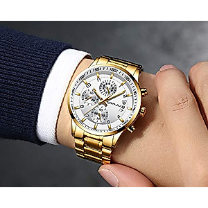 CRRJU Mens Watches Fashion Business 3-Sub Dial Full Steel Outdoor Sport Waterproof Wrist Watch for Men