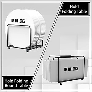 Folding Table Cart, Table Dolly With Braking Caster To Store And Move Folding Round Table Heavy Duty Panel Dolly For 10 Table Capacity With Gift - Tie-Down Staps And EVA Mats Easy To Roll And Assemble