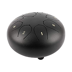 HZTZDMHH Steel Tongue Drum 8 Notes 6 inch Lotus Handpan Drums Kit Hue Percussion Instrument with Padded Travel Bag, Mallets, Note Stickers for Beginner Adult Kids (Black)