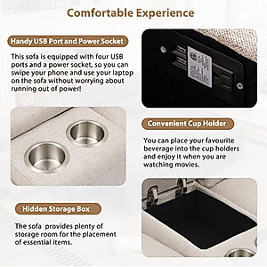 LUMISOL Power Recliner Corner Sofa with Storage Box, 104'' Sectional Couches with USB Ports, Cup Holders and Power Socket, Home Theater Reclining Sofa for Living Room Office Apartment Bedroom, Cream