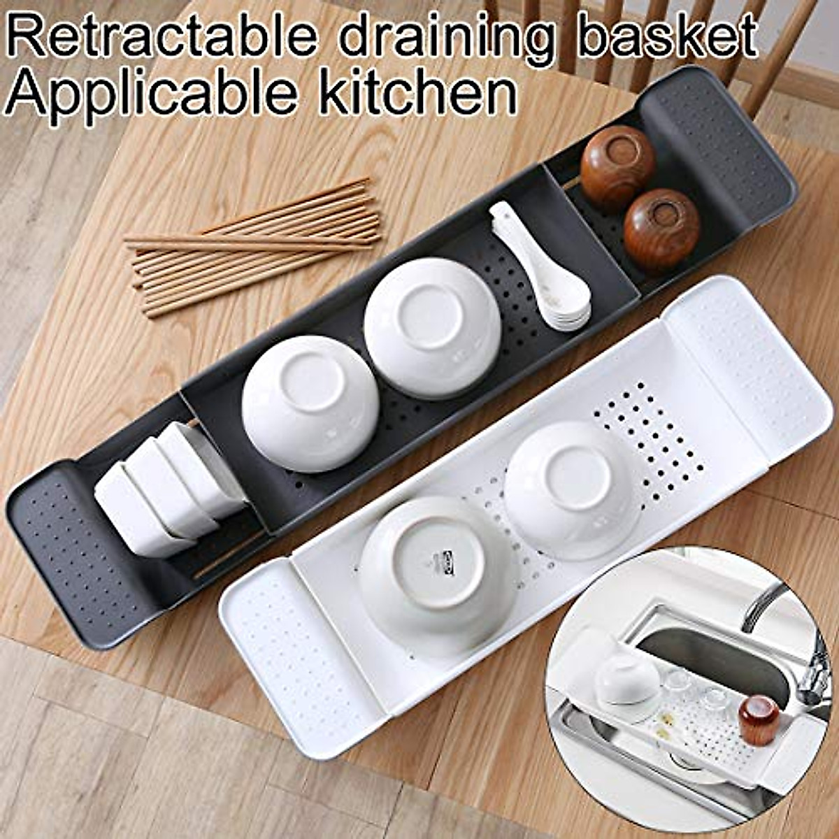 Expandable Bath Shelf Bathtub Caddy Tray Adjustable Plastic Shower Organizer Trays Extending Home Bathroom Sides Bath Tub Caddy Tray Rack Soap Shower Storage Kitchen Wine Tray Holder SPA Ttray (White)