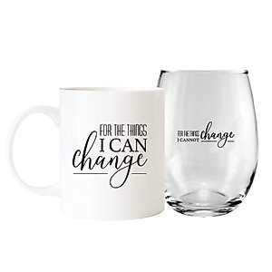 For The Things I Can And Cannot Change Coffee Mug And Stemless Wine Glass Gift Set/Funny Sarcastic Cup Combo/Humorous Beverage Present