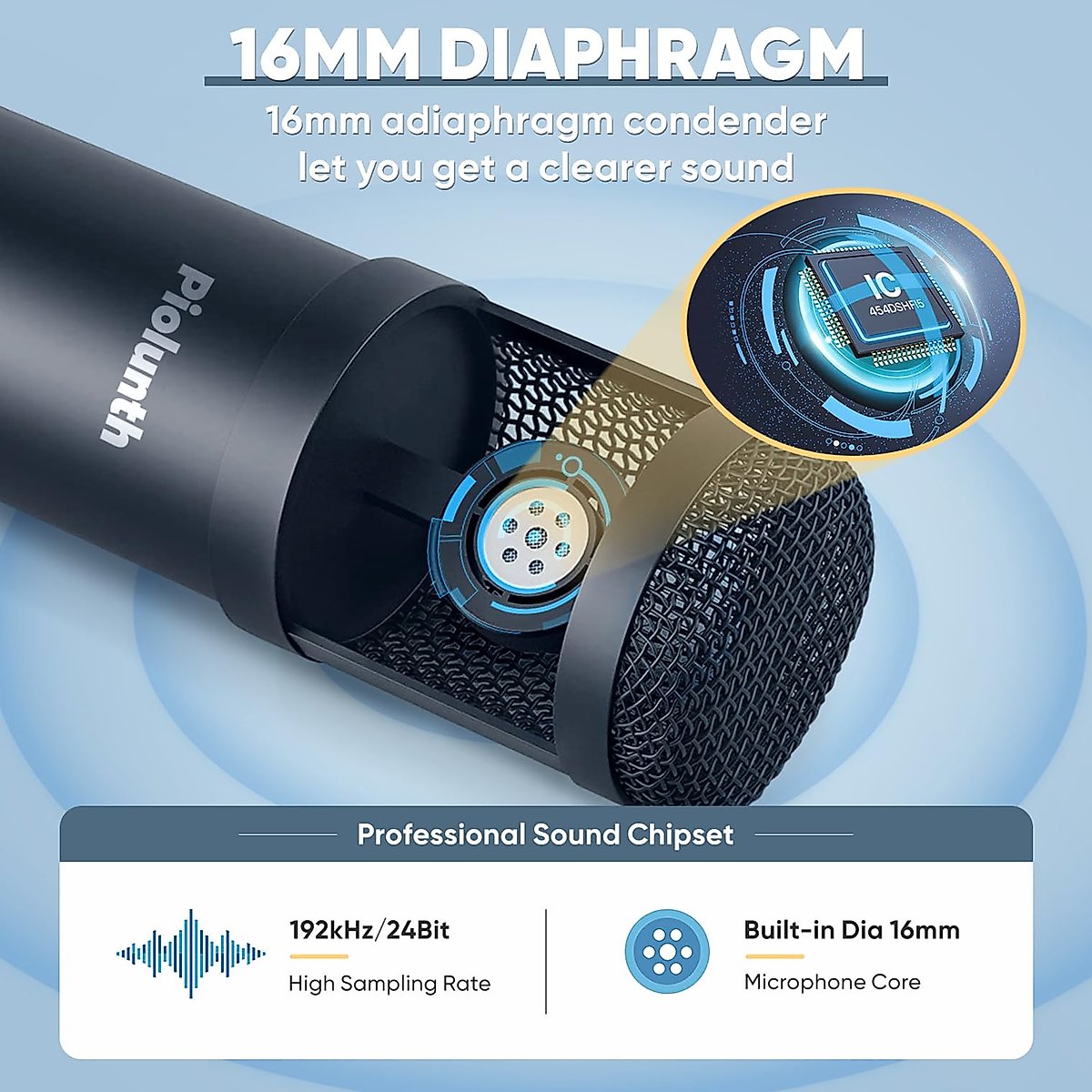 USB Microphone, Professional 192kHz/24Bit Plug & Play PC Computer Condenser Cardioid Mic Kit with Sound Advanced Chipset, for Streaming, Podcast, Studio Recording and Games