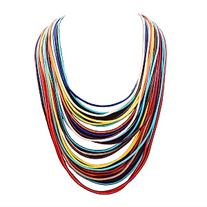 Women Multi Layer Chunky Bib Necklace Magnetic Clasp Wax Line Choker Statement Jewelry