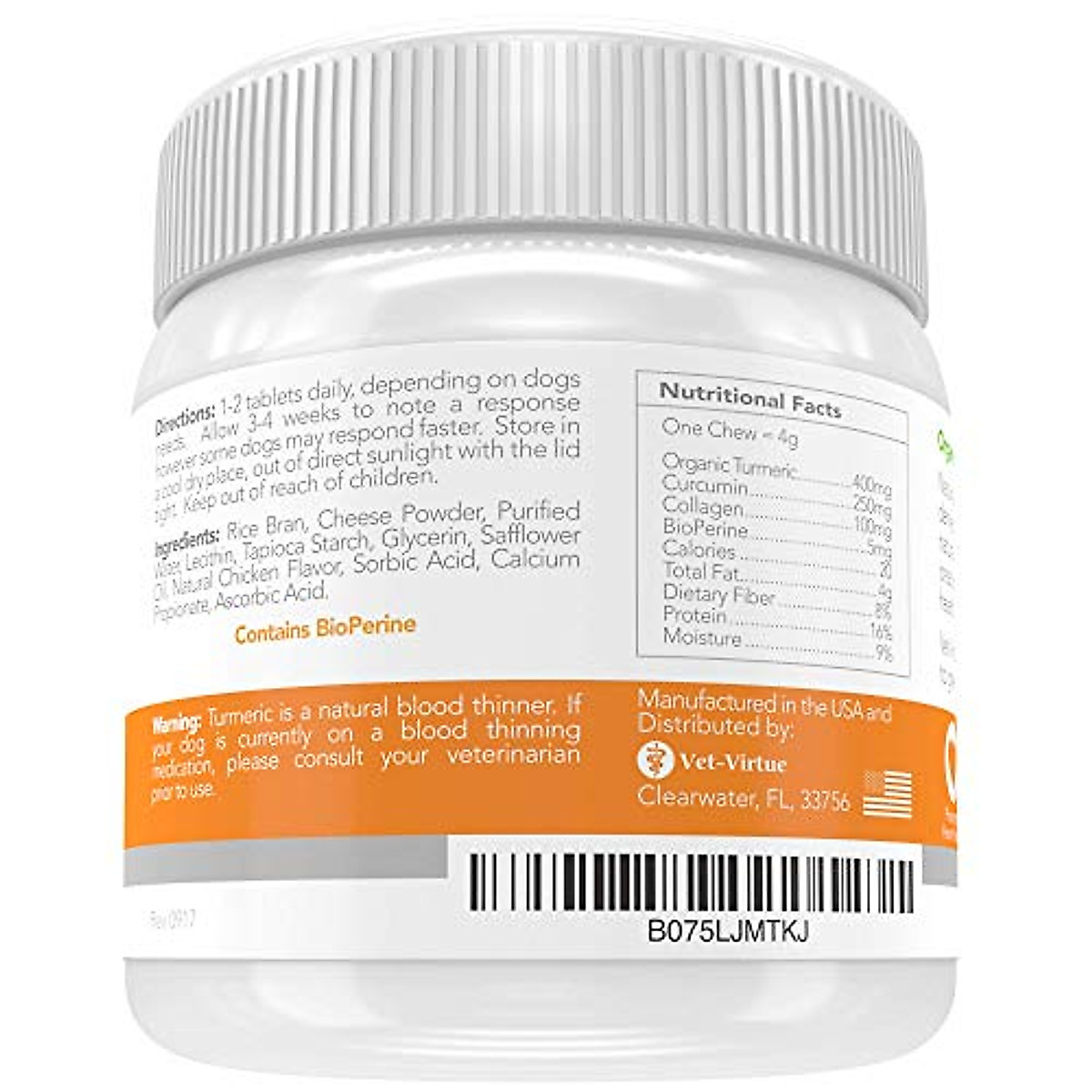 VET-VIRTUE Turmeric for Dogs - Organic Turmeric with Curcumin, Hip and Joint Supplement Dogs Soft Chew, with Collagen and Bioprene, High Absorption Eliminates Joint Pain Inflammation - 60 Count