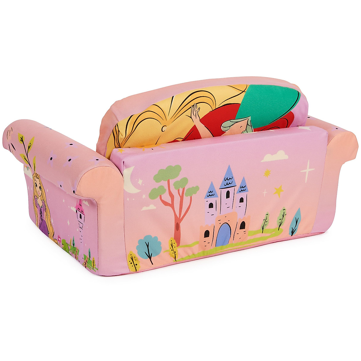 MARSHMALLOW Furniture, Disney Princess 3-in-1 Slumber Sofa, Foam Toddler Nap Mat with Attached Blanket