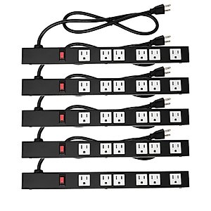 Opentron 5-Pack OT16063 Heavy Duty Metal Surge Protector Power Strip with Mounting Parts 6 White Outlets 3 Feet Power Cord