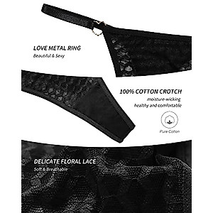 SHARICCA Lace G-String Thong for Women Low Rise Sexy Underwear Comfort T-back Thongs Panties Pack, 3P02,M