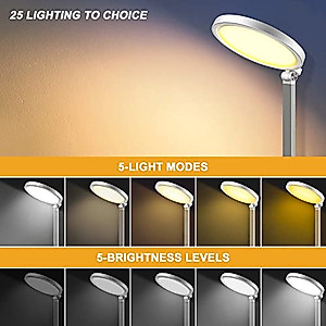 LED Desk Lamp, Desk Lamp with Wireless Charger, USB Charging Port, Eye-Caring Desk Lamp for home office, 5 Lighting Modes and 5 Brightness Levels, Bright Table Light with Touch Control, 30 Mins Timer