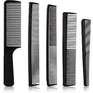5 Pieces Hair Cutting Comb Barber Comb Hair Styling Combs Fine Teeth Carbon Comb Set Anti Static Heat Resistant Hairdressing Tapered Comb for Men Women (Classic Combs)