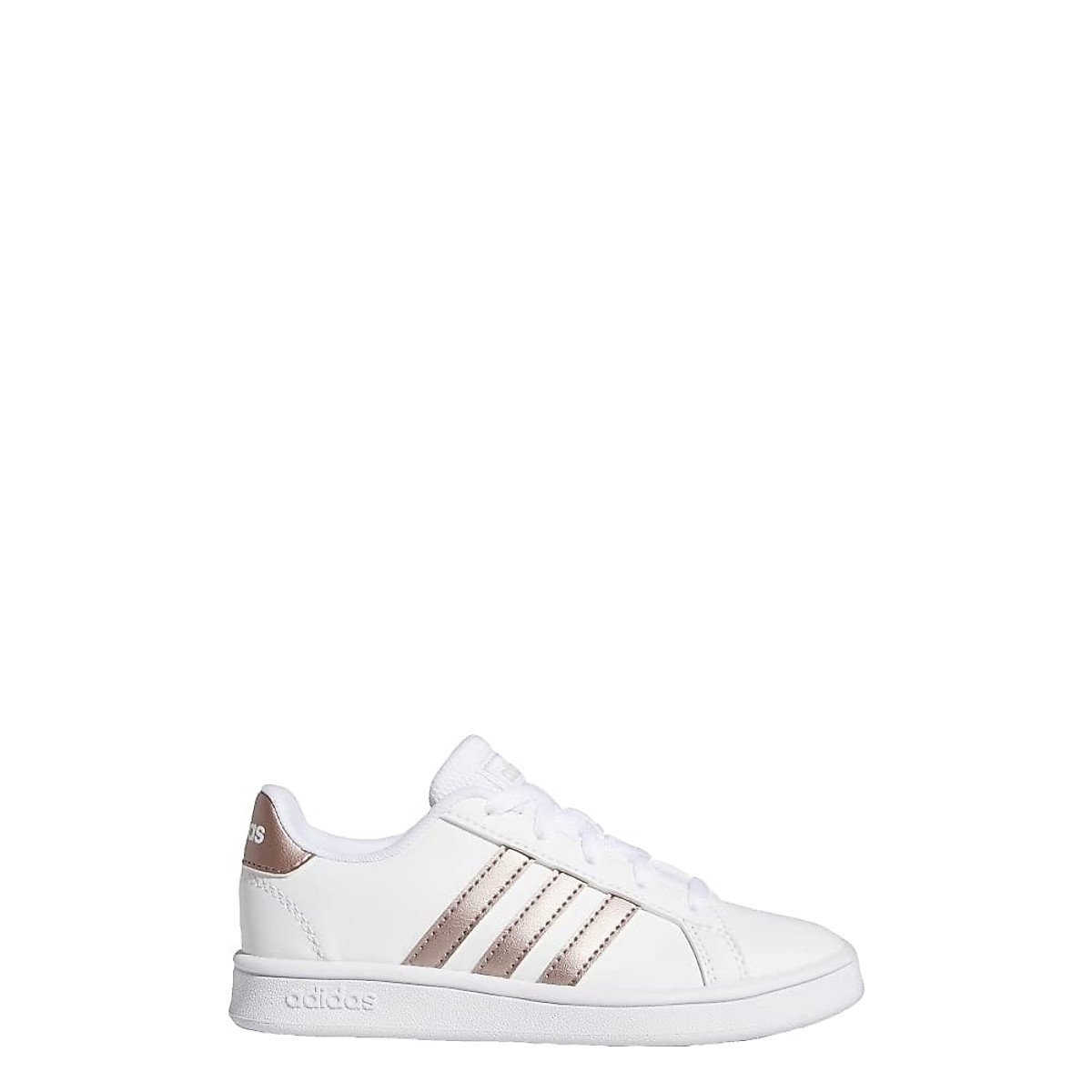 adidas Kids’ Grand Court K Sneaker, White/Copper Metallic/Glow Pink, 2 M US Little Kid