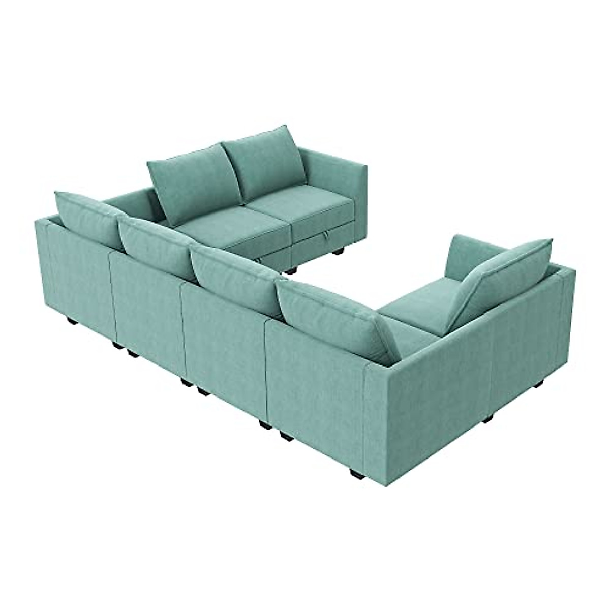 HONBAY Reversible Modular Couch Modern Polyester Sectional Sofa with Chaise & Storage Seat 112'' U-Shaped Couch for Living Room, Aqua Blue