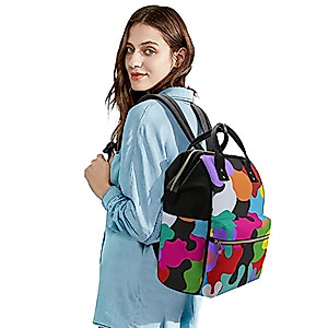 Bright Camouflage Pattern Diaper Bag Backpack Large Capacity Mommy Bags Multifunction Nappy Bag Travel Back Pack Black-Style