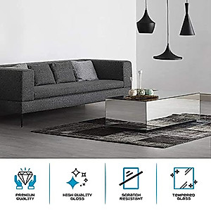 SONOROUS Premium Tempered Glass Coffee Table - Fingerprint Resistant Luxury Center Table for Living Room - High Gloss Coffee Table - Modern Rectangular Table Sleek Design - Mirror