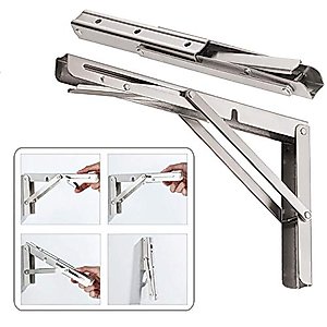 CUZURLUV 14'' Folding Shelf Brackets Max. Load 440 lb, Heavy Duty Stainless Steel DIY Wall Mounted Shelf Bracket Space Saving for Table Work Bench, Pack of 2