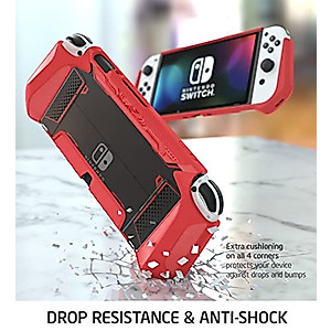 Mumba Dockable Case for Nintendo Switch OLED 2021, [Blade Series] TPU Grip Protective Cover Accessories Compatible with Nintendo Switch OLED and Joy-Con Controller (Red)