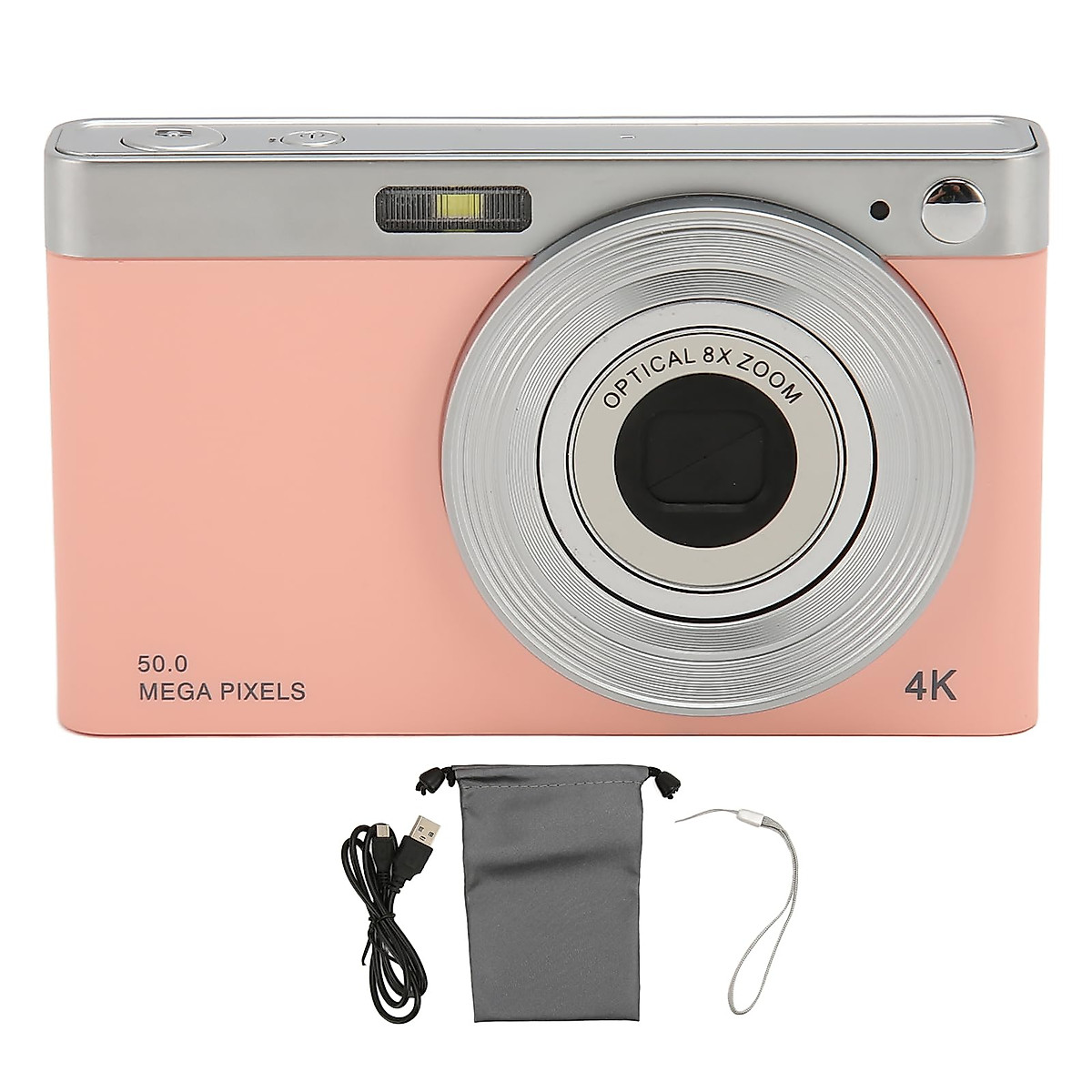 Digital Camera, 2.88 Inches IPS 4K Video Output 16X Zoom Digital Zoom Camera 50 MP for Travel (Pink)