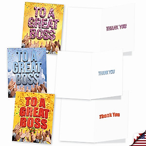 The Best Card Company Great Boss - 20 Assorted Boxed Boss Thank You Note Cards with Envelopes (4 x 5.12 Inch) - Hands Held Out in Appreciation AM5862BYG-B2x10