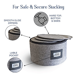 CHINA STORAGE CONTAINERS, Plate Storage include: 4 China Storage Containers Hard Shell Polyester, with 48 Round Felt Pot Protectors for Stacking, China Storage includes Bonus Drawstring Bag.