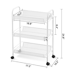 TOOLF 3 Tier Rolling Cart Bundle with 4-Tier Rolling Cart, Metal Utility Cart with 3 Hooks, Easy Assemble Mobile Storage Trolley On Wheels, Slide Out Shelving Units Kitchen Bathroom Laundry Room