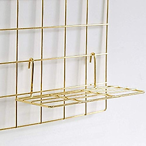 FRIADE Gold Grid Basket with Hooks,Bookshelf,Display Shelf for Wall Grid Panel,Wall Mount Organizer and Storage Shelf Rack for Home Supplies,1 Set of 3 (Gold)
