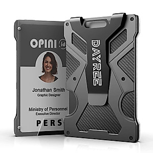 DAYREE Minimalist Wallet for Men Slim Aluminum metal wallet Money Clip with 1 Clear ID Holder,Front Pocket Carbon Fiber RFID Blocking Tactical Wallet for Mens Gift (Black)