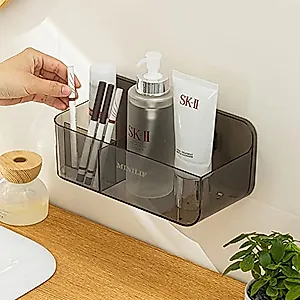 MINILIF Wall Mounted Cosmetics Storage Box, Cosmetics Organizer, Storing Nail Care Products, Skin Care Products and Perfume, for Dressing Table, Office Table Storage, Kitchen, Bathroom (Brown)