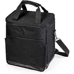 PICNIC TIME Cellar 6-Bottle Wine Carrier & Cooler Tote, Insulated Padded Wine Cooler Bag for Travel, Portable Water-Resistant Wine Bag, (Black with Gray Accents)