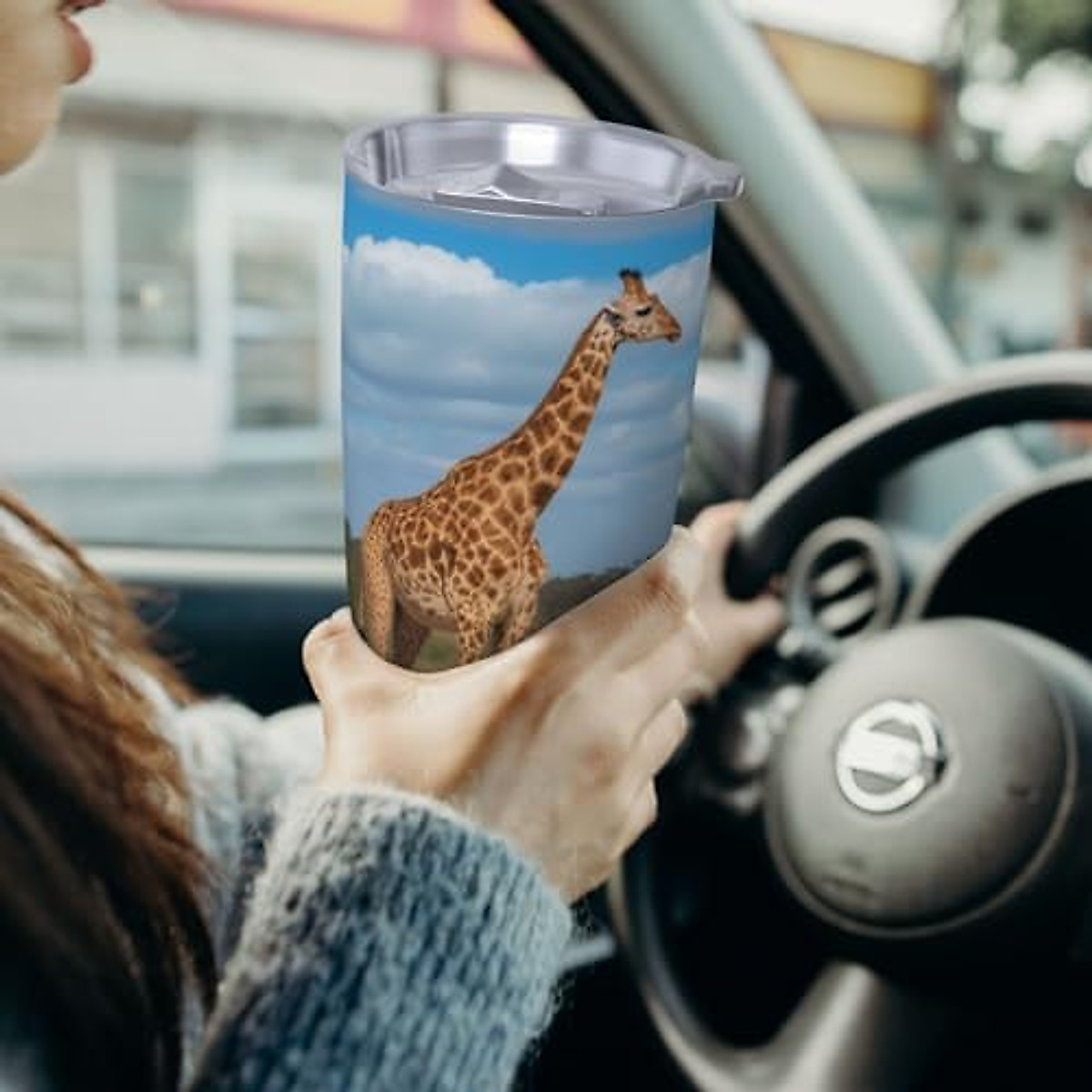 Giraffe Under The Tree In Africa 20oz Insulated Stainless Steel Tumbler With Lids And Straws, Double Wall Vacuum Travel Coffee Mug, Thermal Cup For Cold & Hot Drinks, Reusable Metal Straw & Brush