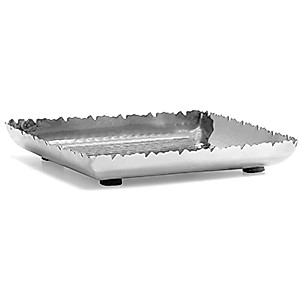 Red Co. 8” x 8” Square Decorative Silver Hammered Metal Serving Platter Tray with Torn Rim, Small