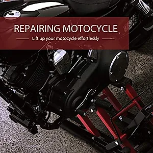 VIVOHOME Hydraulic Motorcycle Lift Jack 1500 LBS Capacity Steel ATV Lifts Stand Hoist with Wheels and Handle for Motorcycles, ATVs, Dirt Bikes Red