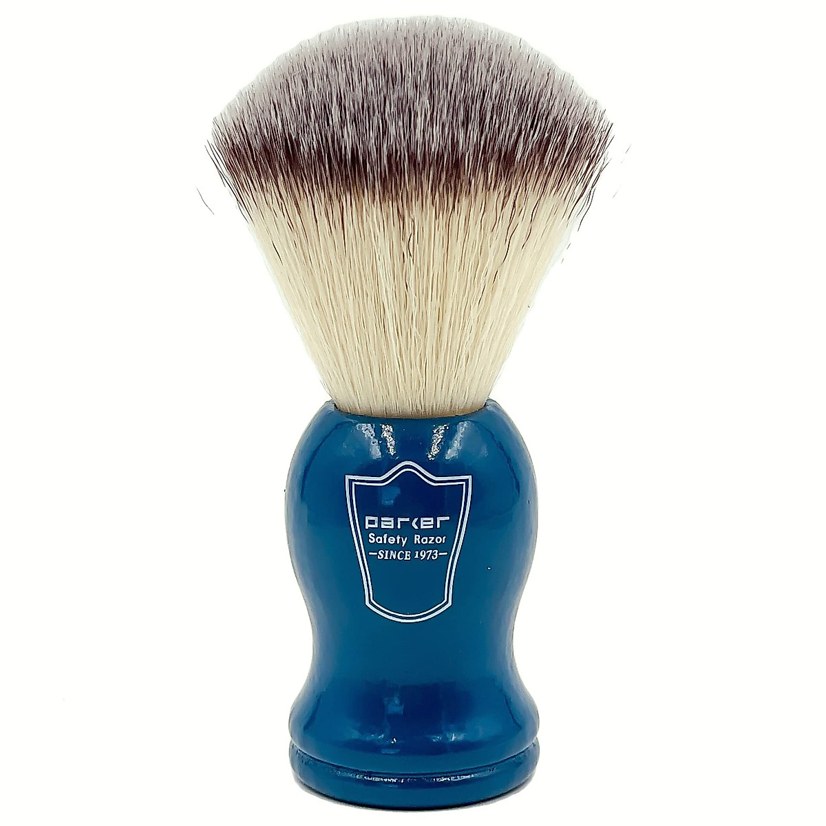 Parker Synthetic Bristle Wood Handle Shaving Brush – Brush Stand Included - Blue Wood Handle