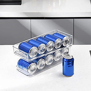 Natudeco Can Storage Dispenser for Fridge, Rolling Soda Can Organizer 2 Layer Refrigerator Beverage Holder Fridge Can Storage Rack for Drinks Cola Beer