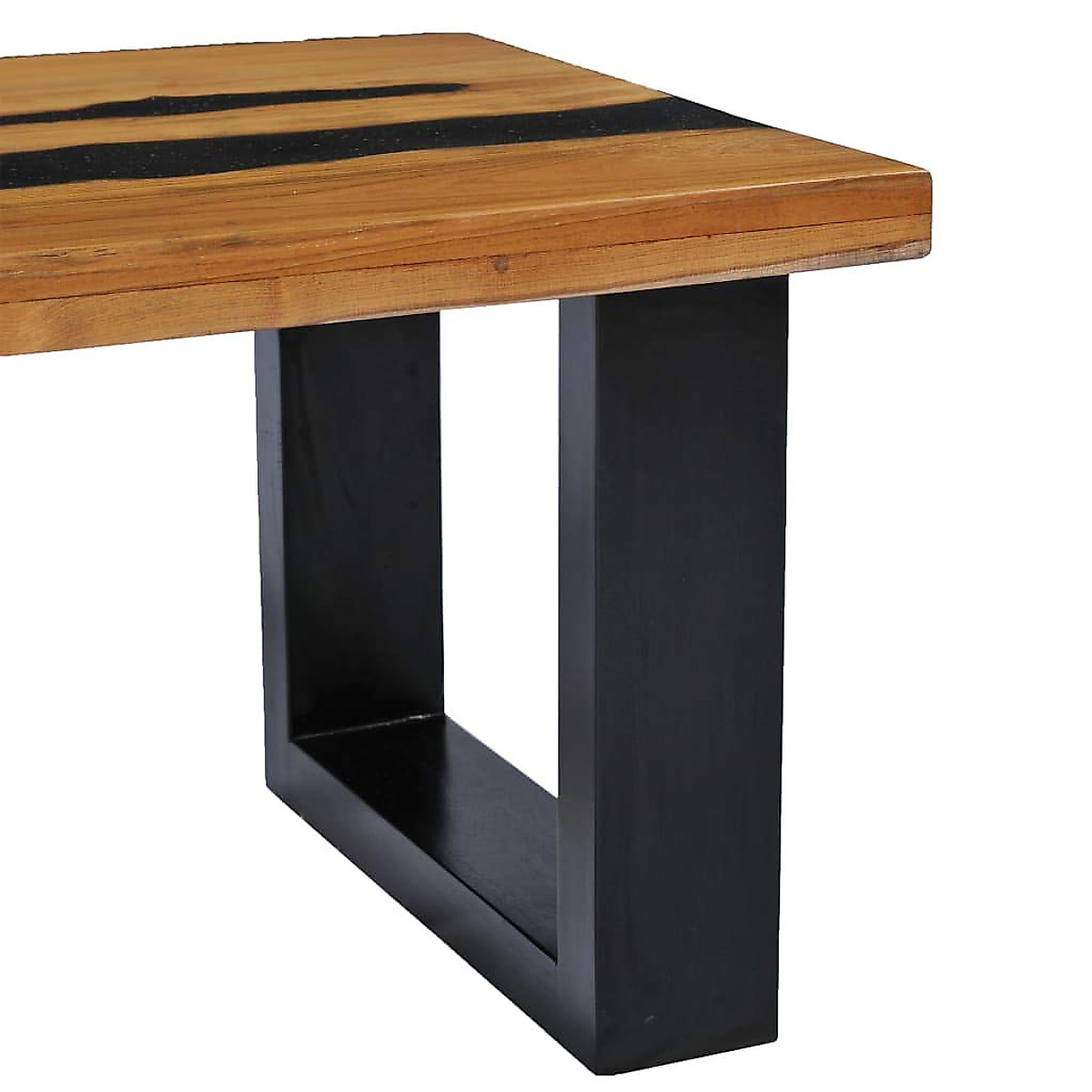 QJBSAVVA Coffee Table 39.3"x19.6"x15.7" Solid Teak Wood and Lava Stone,Industrial Tables Floor Standing Table Cocktail Table Suitable for Meeting Rooms, Reception Rooms, Offices
