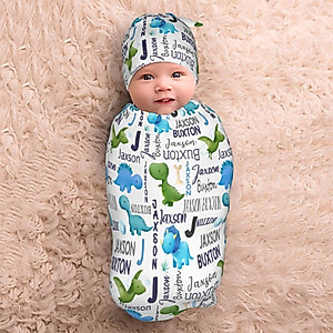 WTCWY Personalized Baby Swaddle and Hat for Baby Girl Boy with Name Custom Baby Blankets for Girls Boys Personalized Baby Items Girl Boy Gifts