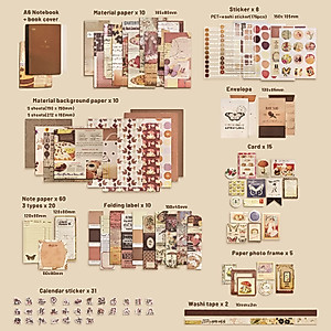 348pcs Vintage Scrapbooking Supplies Kit, Aesthetic Scrapbook Kit with Scrap Book Paper Junk Journaling Supplies A6 Grid Notebook Washi Stickers ,Bullet Journals Supplies for Teens Kids Girls Women