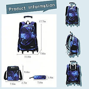 Bansusu 3Pcs Black Galaxy Primary Middle School Bag Rolling Backpack Set for Elementary Boys Wheeled Bookbag with Six Wheels