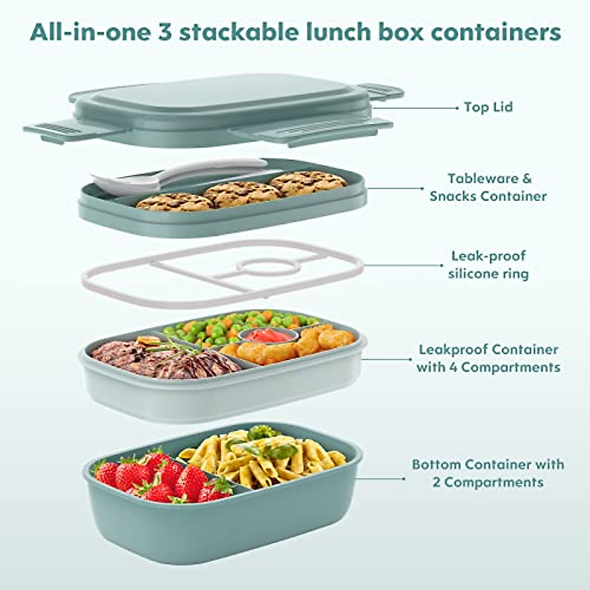 HOMETALL Bento Box Adult Lunch Box,3 Stackable Bento Lunch Containers for Adults, Modern Minimalist Design Bento Box with Utensil Set, Leak-Proof Lunchbox Bento Box for Dining Out, Work, Picnic