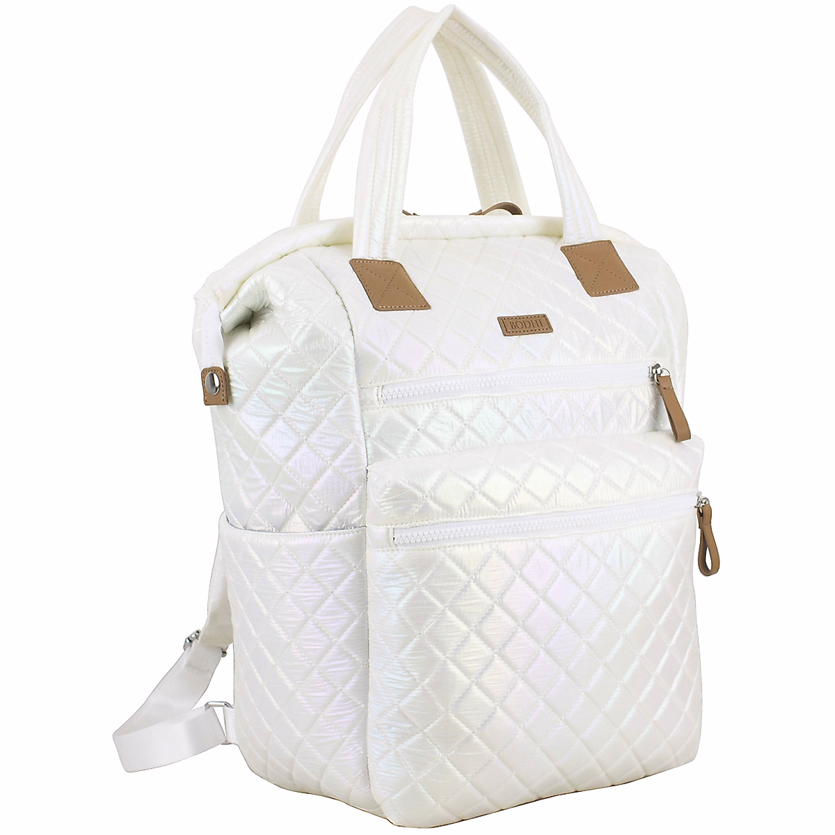 BODHI Quilted Luxe Top Handles Backpack with Trolley Sleeve - White Iridescent