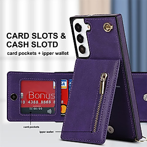 Tncavo Crossbody Wallet Case for Samsung Galaxy S22 Plus for Women, RFID Blocking Card Holder PU Leather Zipper Handbag Purse Phone Cover with Lanyard Strap for Samsung Galaxy S22 Plus XKL Purple