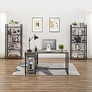 BON AUGURE Industrial L Shaped Computer Desk with Shelves, Rustic Wood Home Office Desks, Reversible Corner Desk with Storage (59 Inch, Dark Grey Oak)