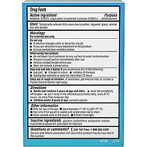 Alaway Allergy Eye Drops, Preservative Free Antihistamine Eye Drop for up to 12 Hours of Dry Eye and Eye Itch Relief, 20 Single-Dose Vials (Pack of 2)