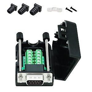 DTech DB9 Breakout Connector, Male RS232 Serial Adapter, Solderless Module Board with Screw Terminals, Case, Long Bolts, Tail Pipes