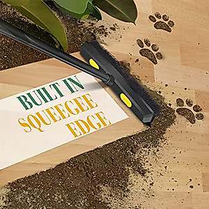 Bonpally Pet Hair Removal Broom Rubber Broom, Carpet Rake Fur Remover Broom with Squeegee and Telescoping Handle, Portable Lint Remover, Dog and Cat Hair Remover for Carpets, Couch, Yellow/Black