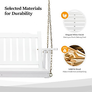 VINGLI Heavy Duty 880 LBS 4 FT Patio Wooden Porch Swing with Upgraded Adjustable Chains, Outdoor Handing Swing Bench for Garden, Yard, Balcony (White)