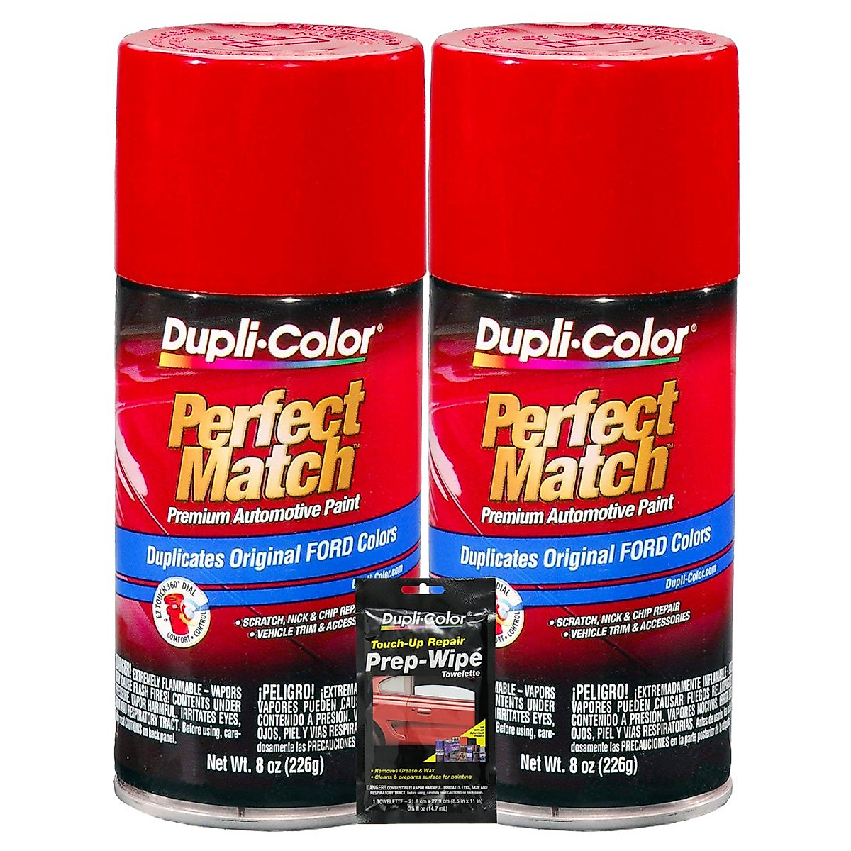 Dupli-Color Cardinal Red Exact-Match Automotive Paint for Ford Vehicles - 8 oz, Bundles with Prep Wipe (3 Items)